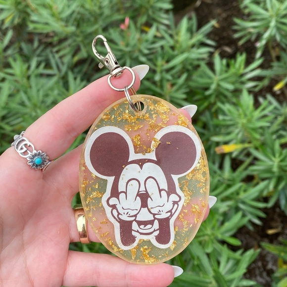 Accessories | Mickey Mouse Middle Fingers Up Cartoon Gold Flakes Resin ...